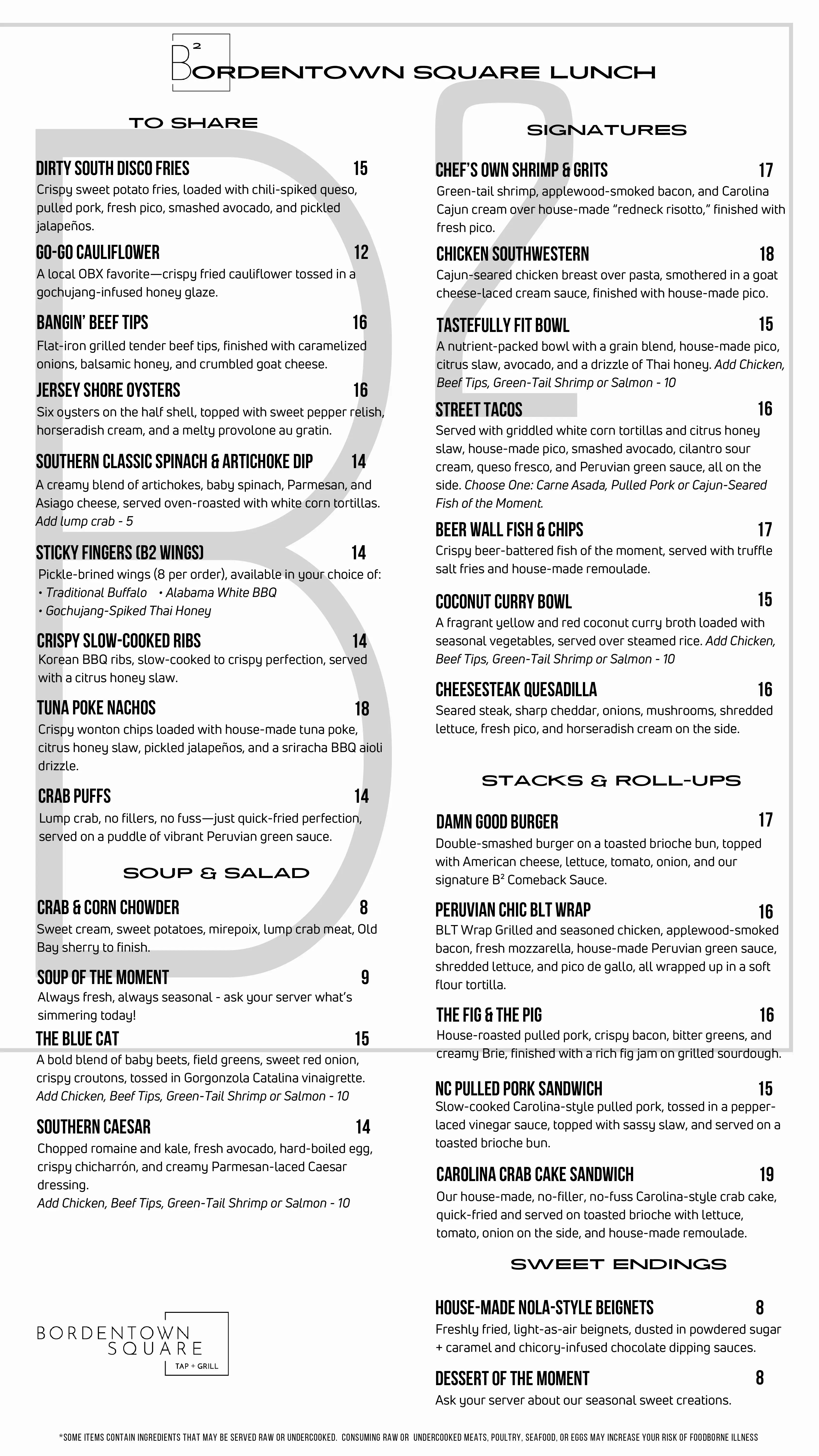 Food Menu - Bordentown Square Tap + Grill